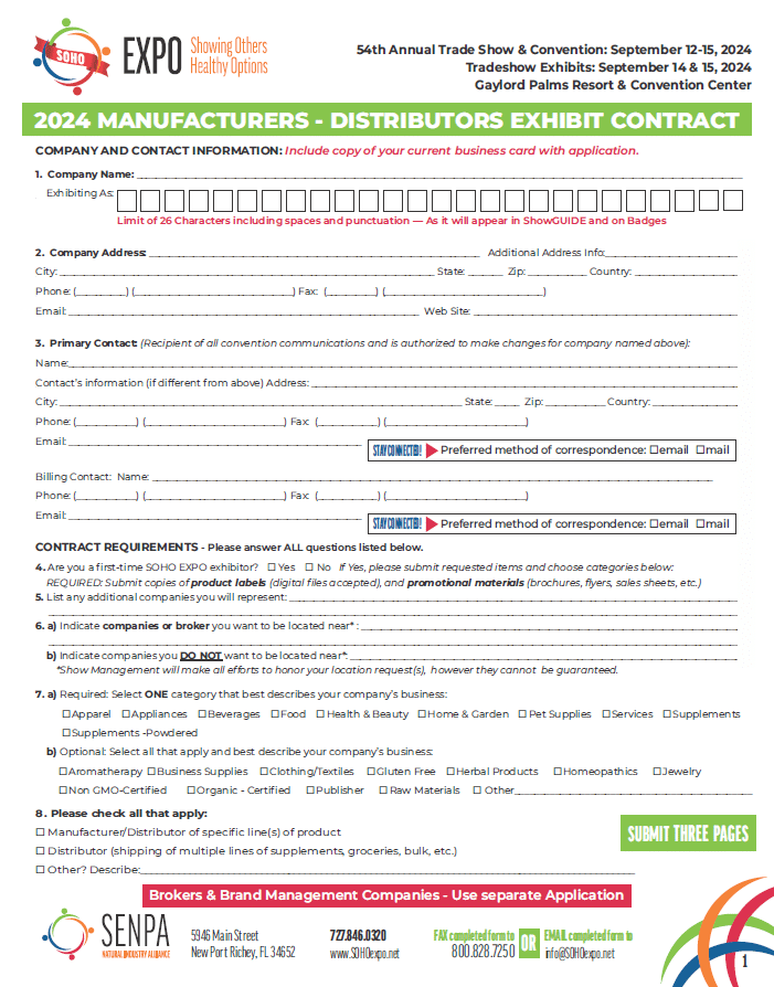 SOHO Expo Exhibitor Application - SENPA