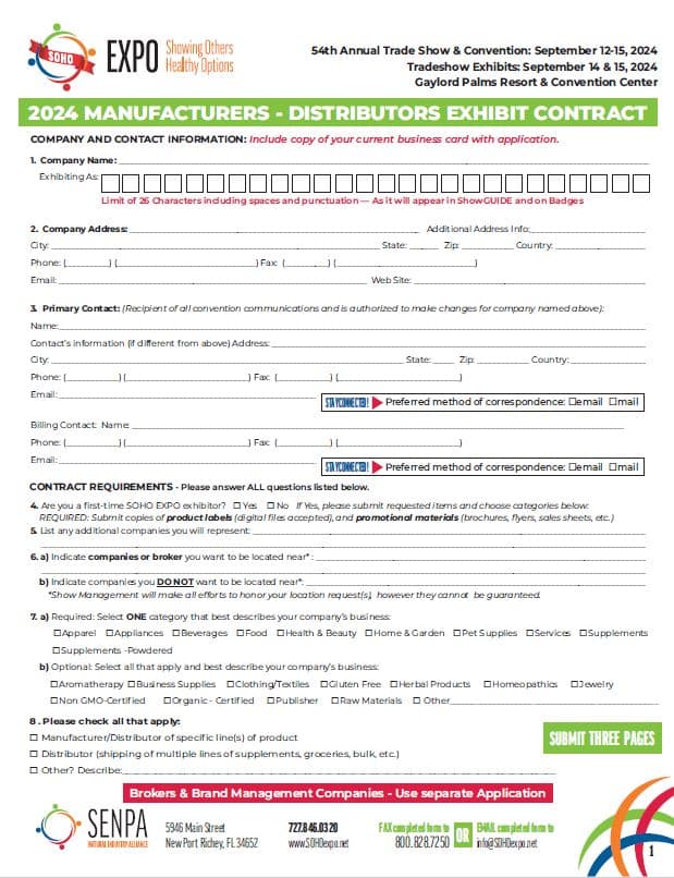 SOHO Expo Exhibitor Application - SENPA